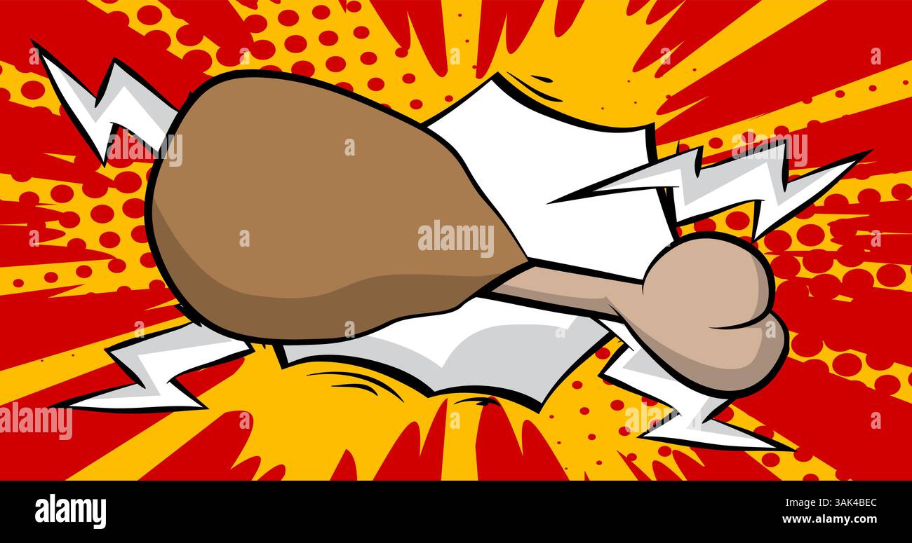 Cartoon chicken drumstick and thigh, comic book Food. Retro vector ...