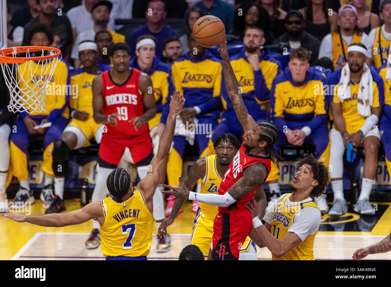 April 11, 2025, Los Angeles, California, USA: Houston Rockets' Jalen ...