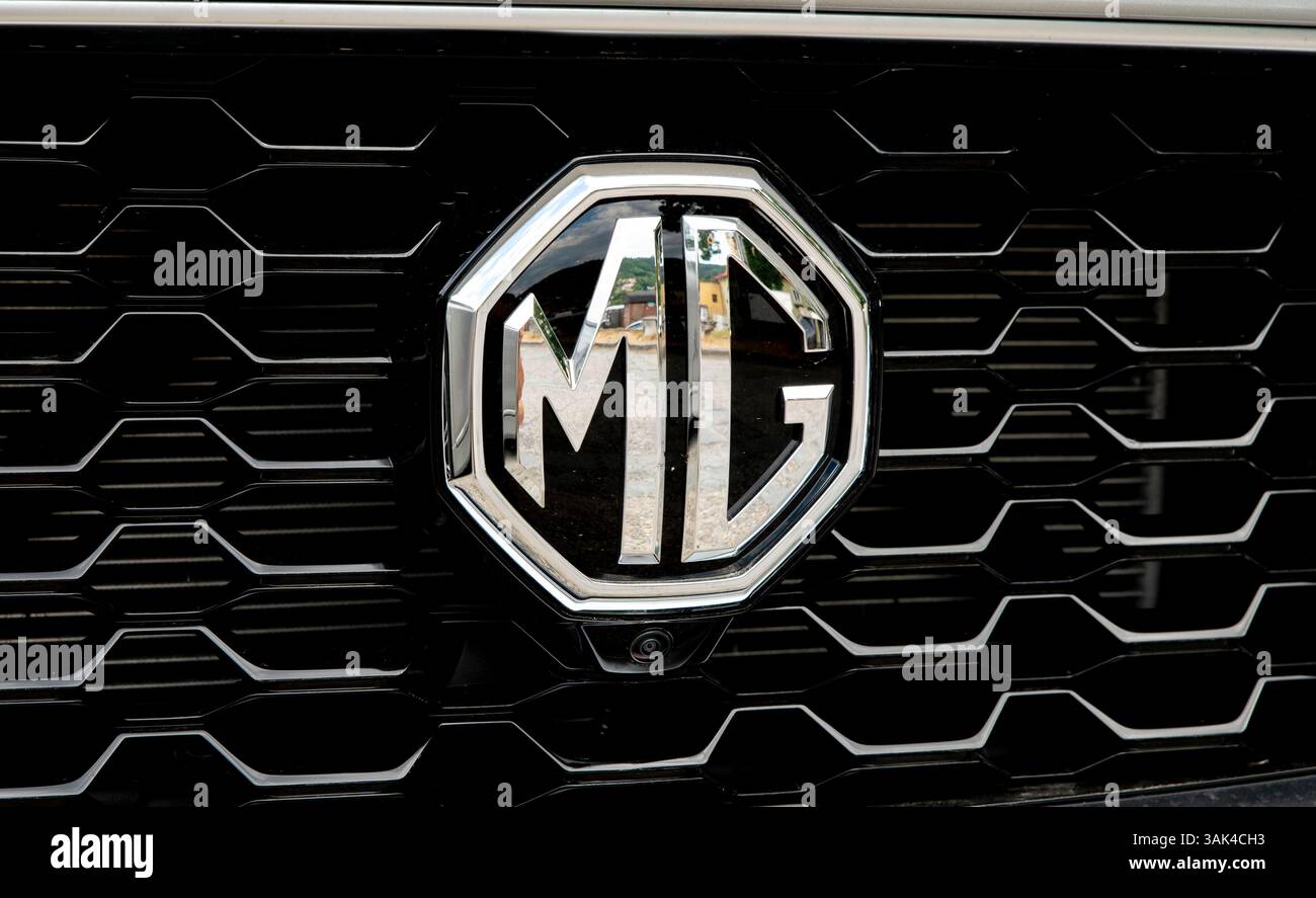 Banska Stiavnica, Slovakia -July, 28, 2024 : MG brand on a car hood . A ...