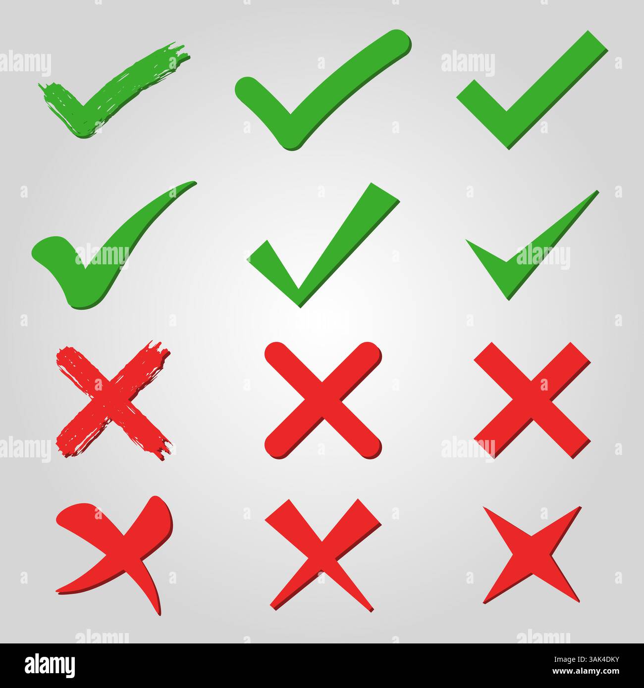 Vector icons colored green and red tick and crosses in different styles ...