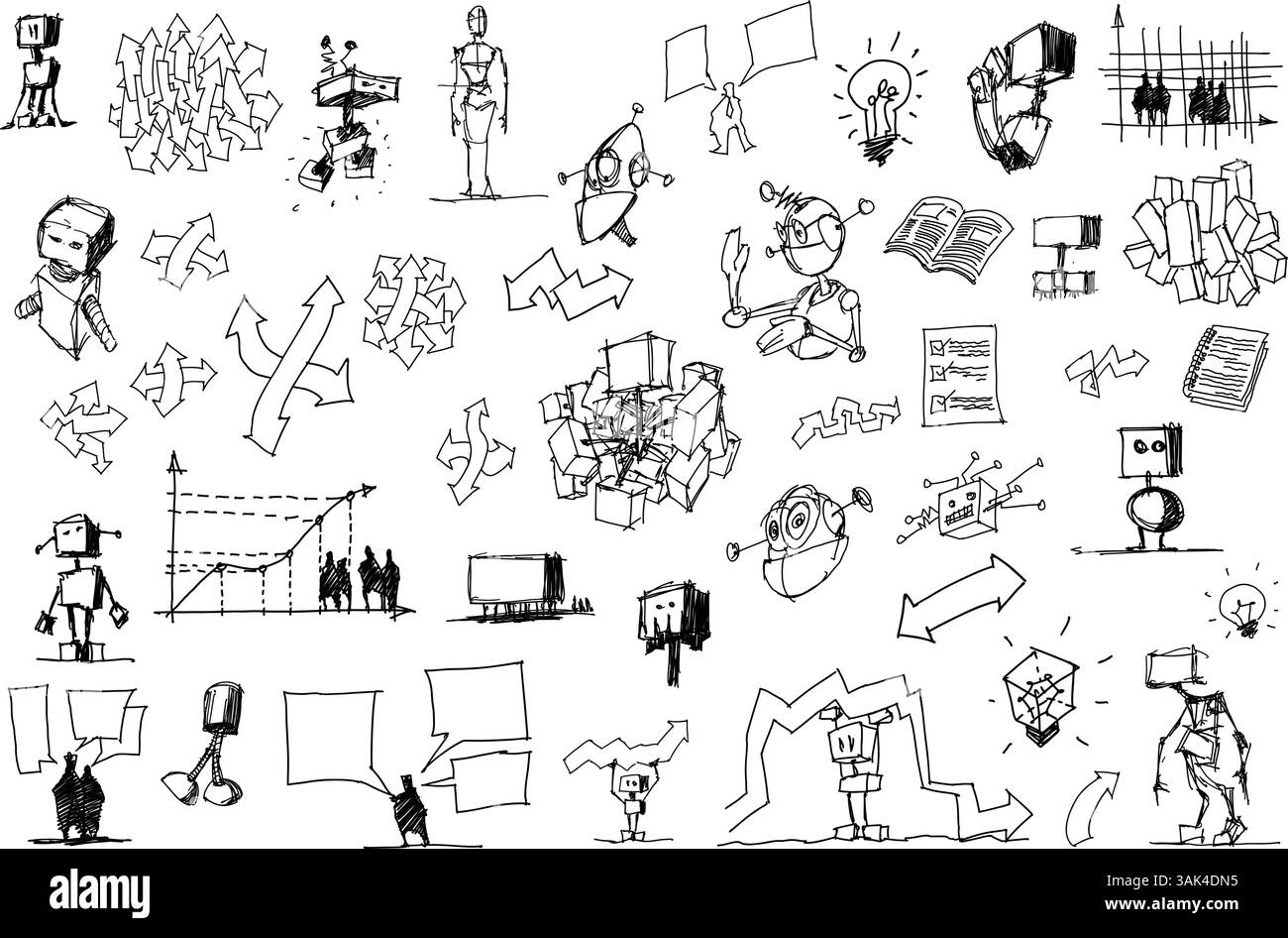 hand drawn architectural sketches of artificial intelligence topics and ...