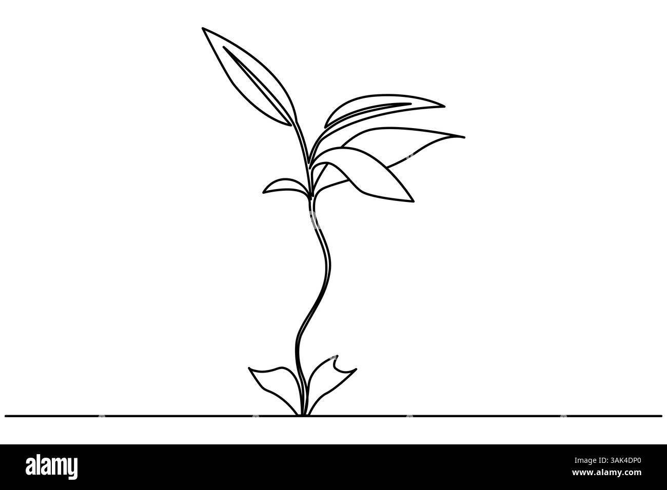 Growth plant processing single line drawing of tree outline vector ...