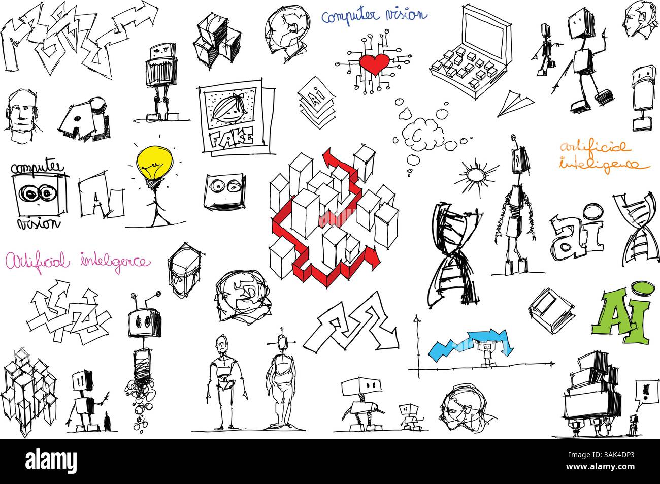 hand drawn architectural sketches of artificial intelligence topics and ...