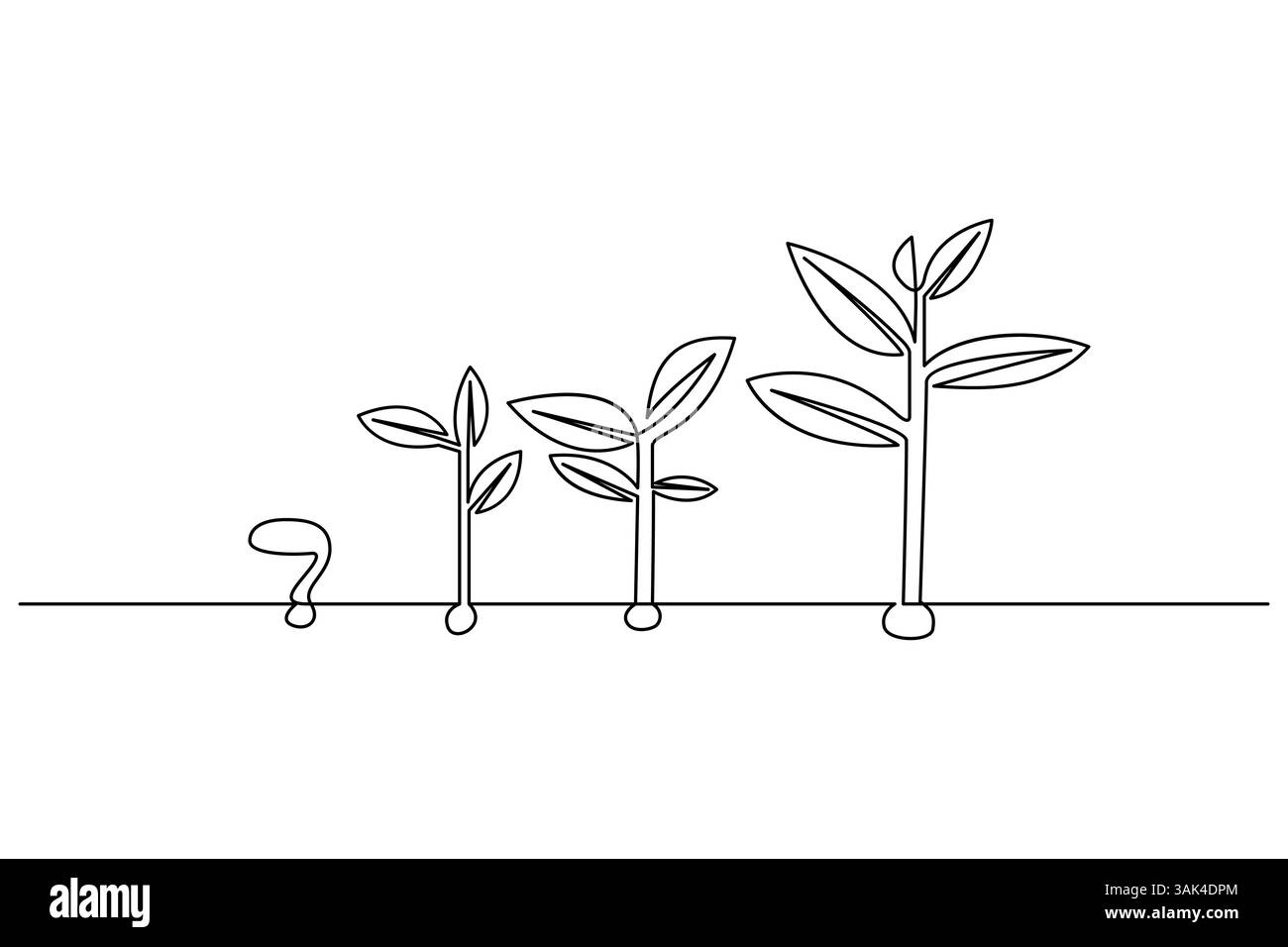 Growth plant processing single line drawing of tree outline vector ...