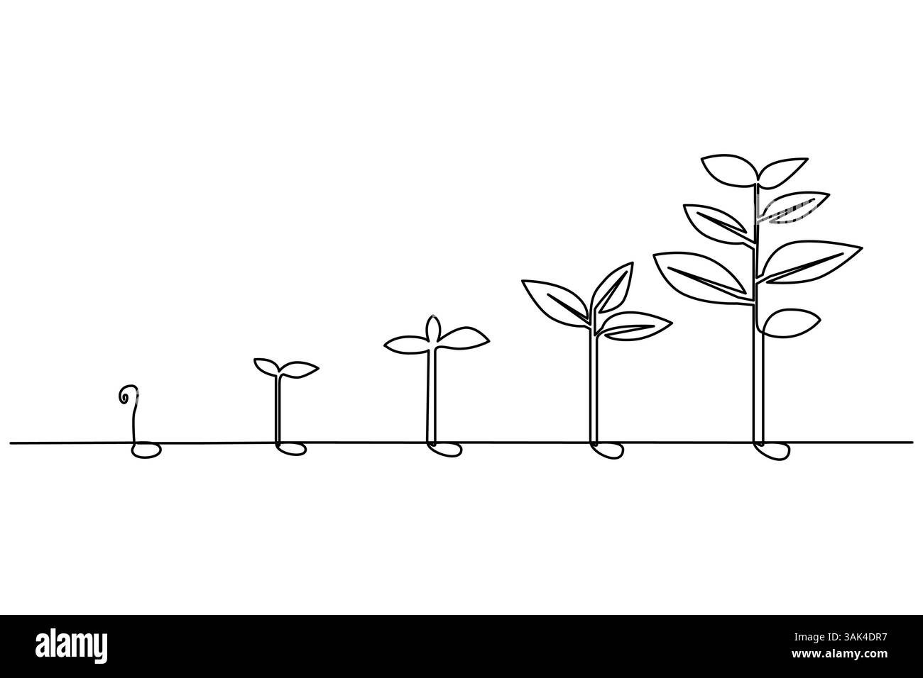 Growth plant processing single line drawing of tree outline vector ...