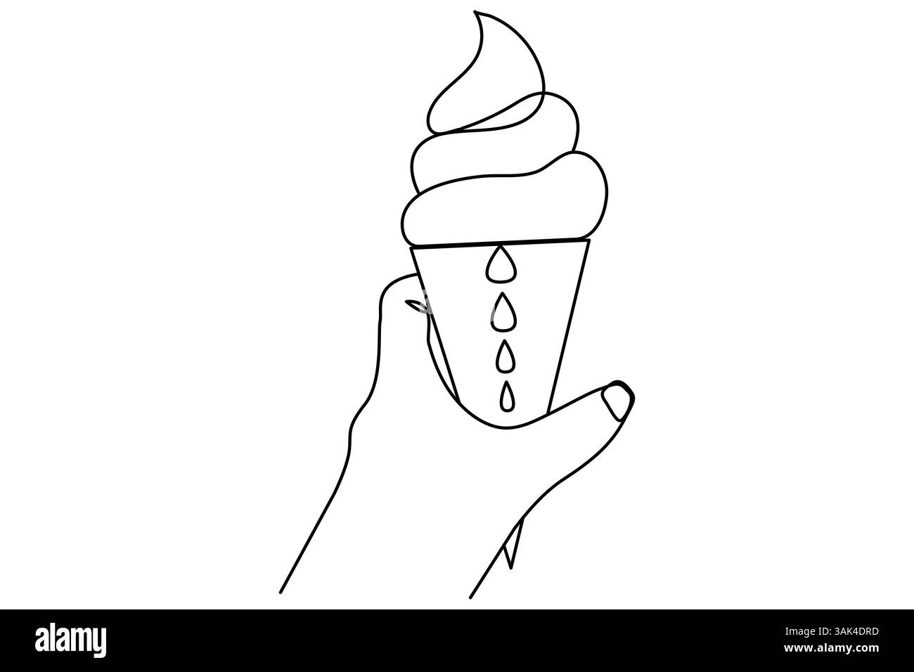 Continuous one line drawing of ice cream, white background on black ...