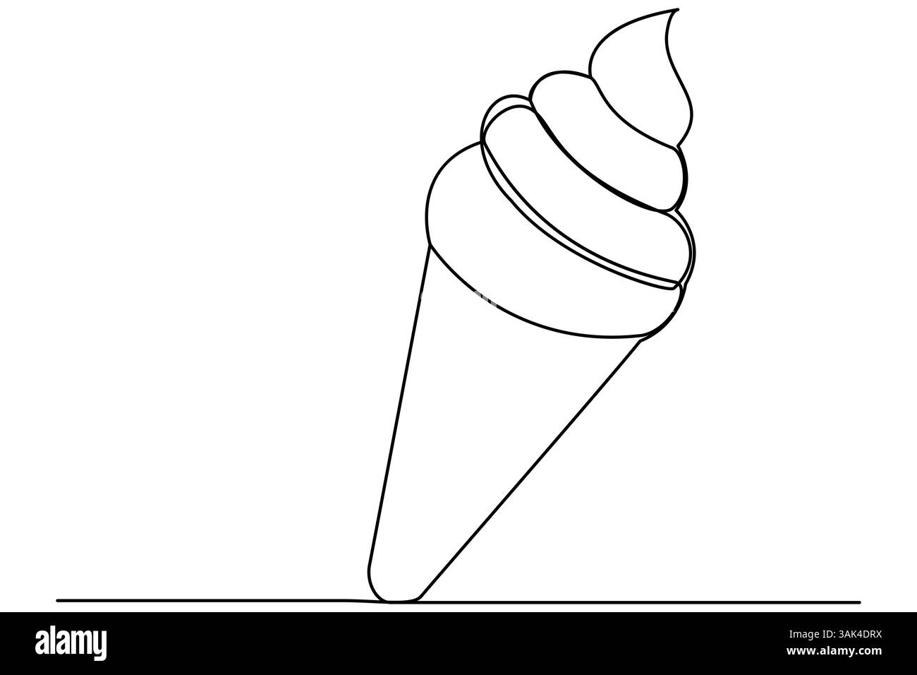 Continuous one line drawing of ice cream, white background on black ...