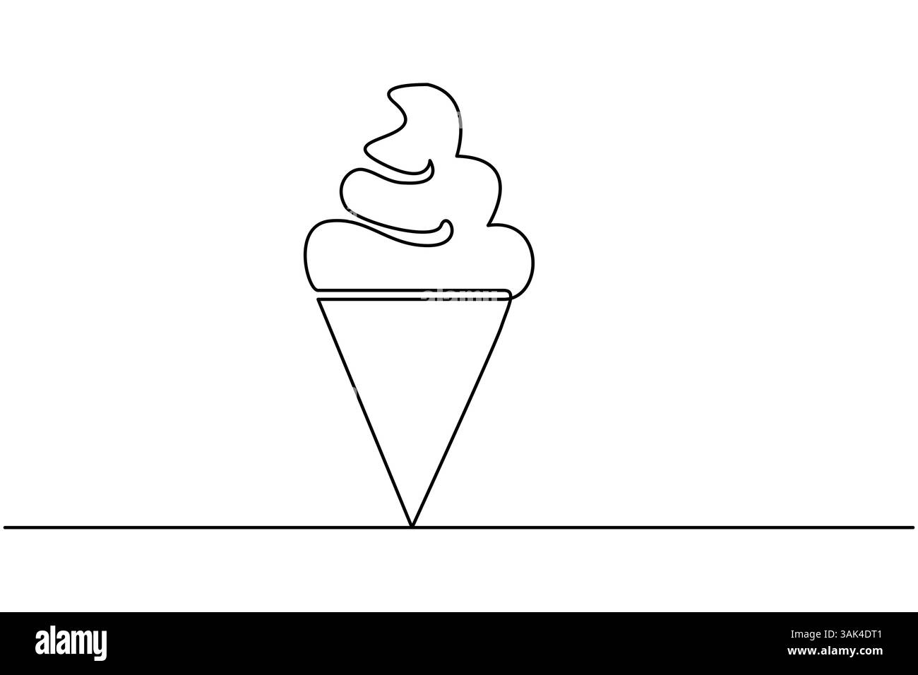 Continuous one line drawing of ice cream, white background on black ...