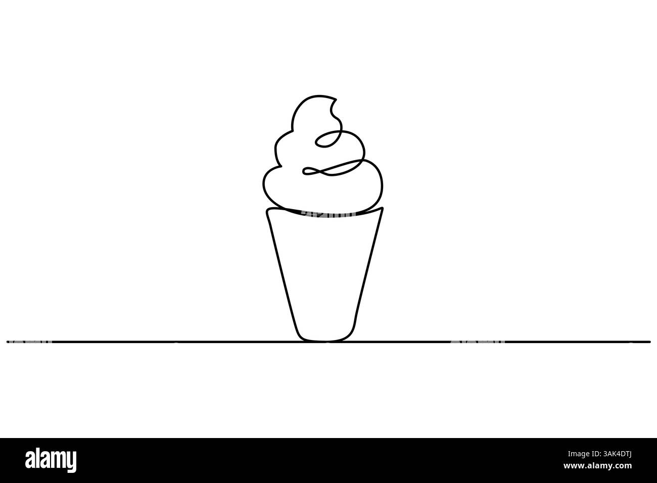 Continuous one line drawing of ice cream, white background on black ...