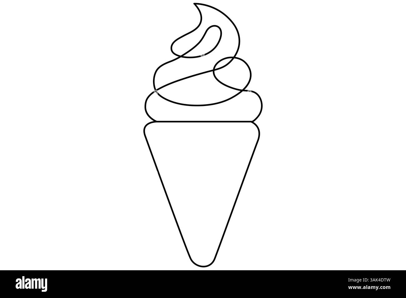 Continuous one line drawing of ice cream, white background on black ...