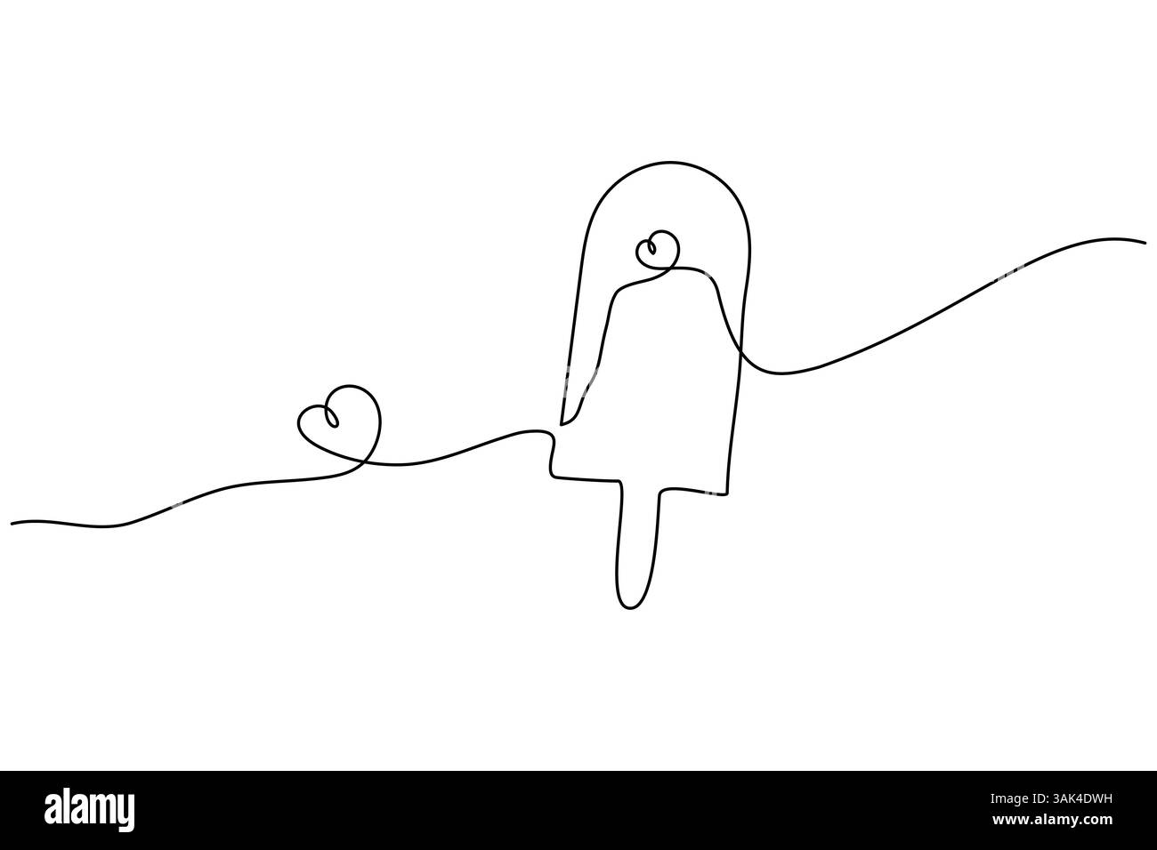 Continuous one line drawing of ice cream, white background on black ...