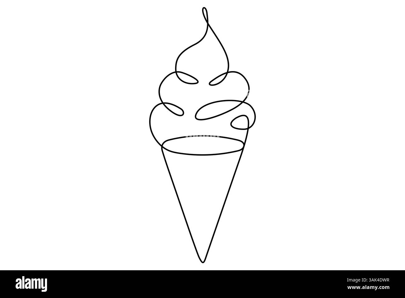 Continuous one line drawing of ice cream, white background on black ...