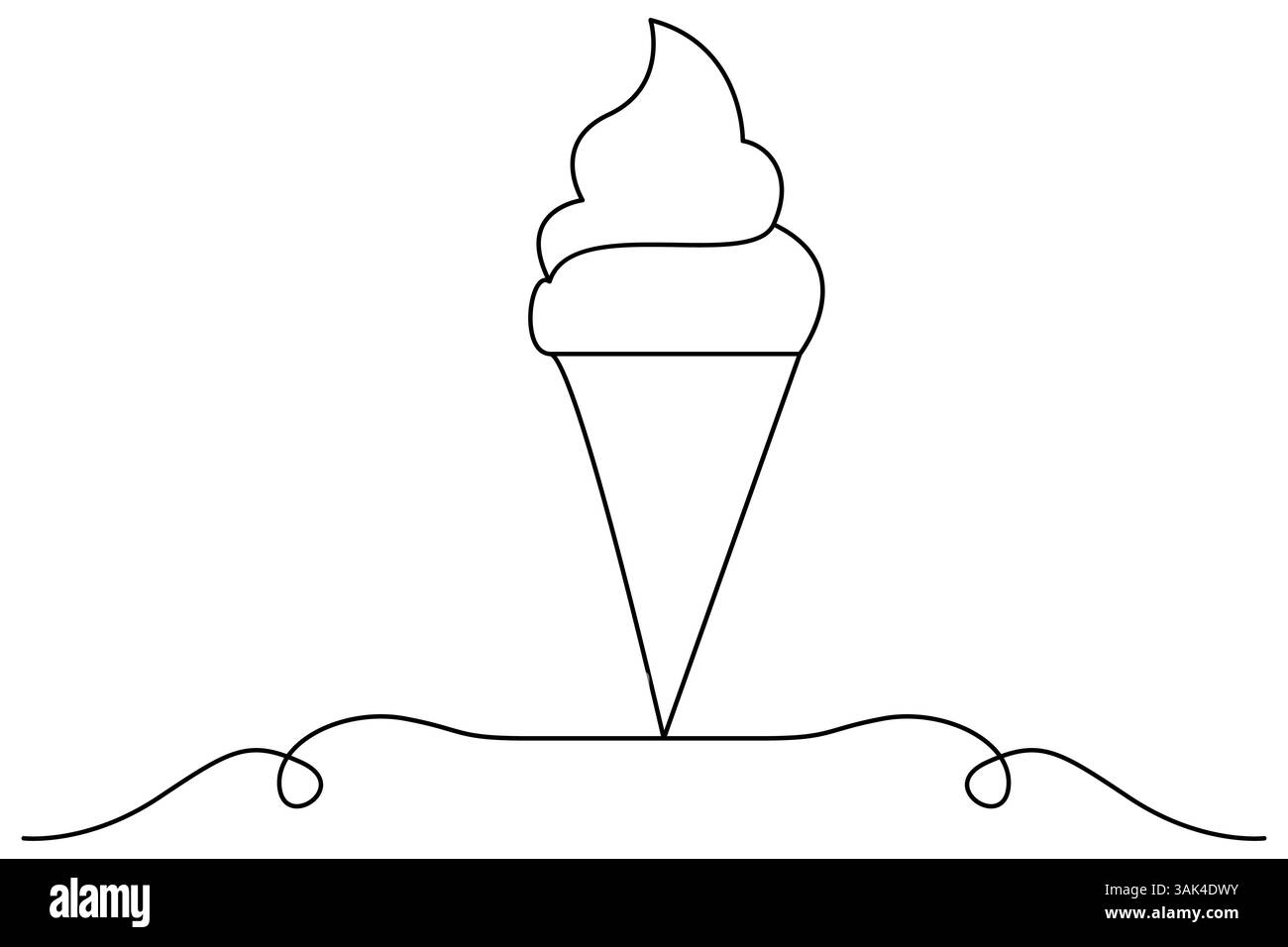 Continuous one line drawing of ice cream, white background on black ...