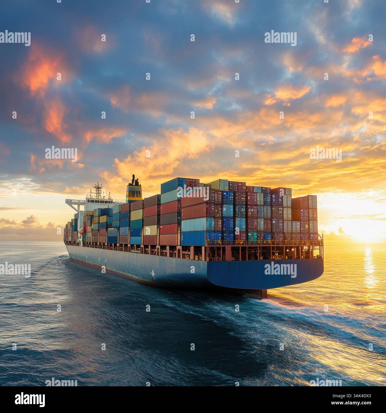 A cargo ship navigates through tranquil waters at sunset, showcasing ...