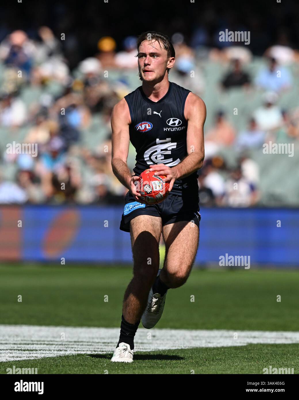 Adelaide, Australia. 12th Apr, 2025. Matthew Carroll of Carlton during ...