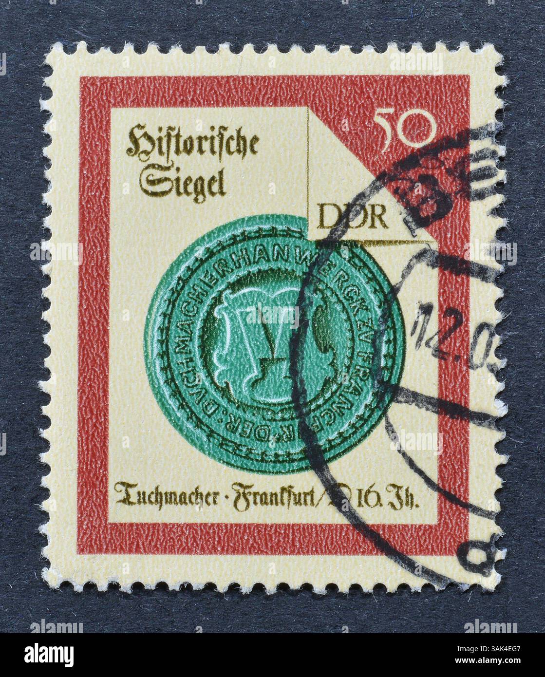 Cancelled postage stamp printed by East Germany, that shows Historical ...