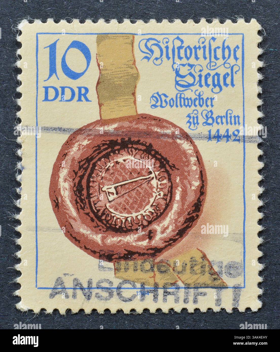Cancelled postage stamp printed by East Germany, that shows Historical ...