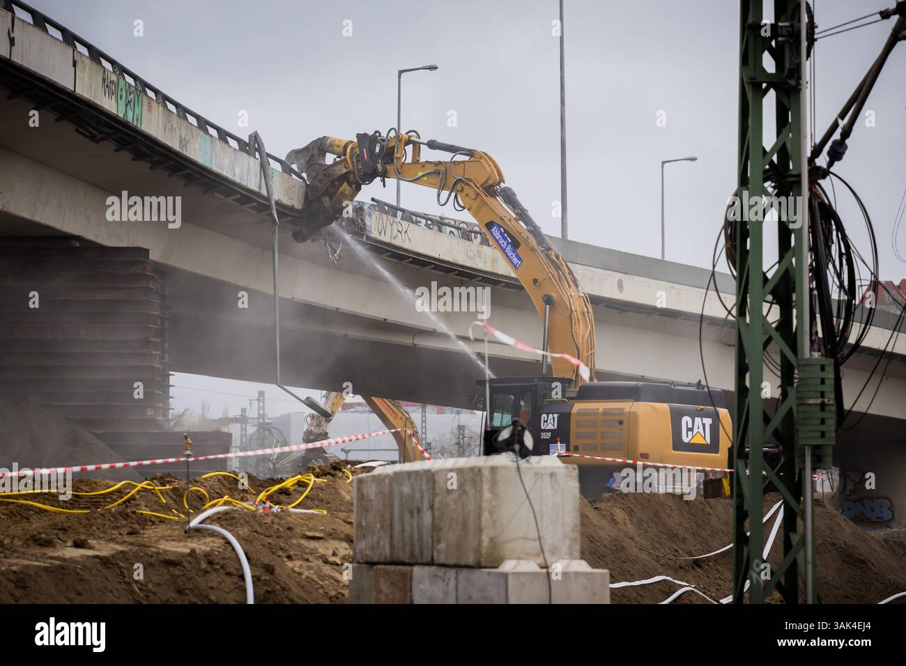 Berlin, Germany. 12th Apr, 2025. The A100 ring road bridge is being ...