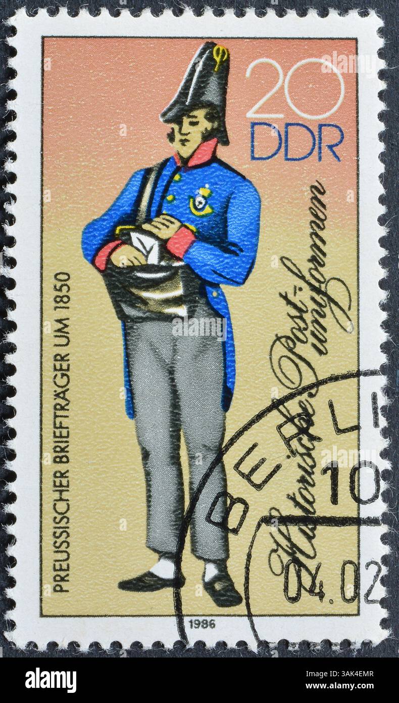 Cancelled postage stamp printed by East Germany, that shows Historic ...