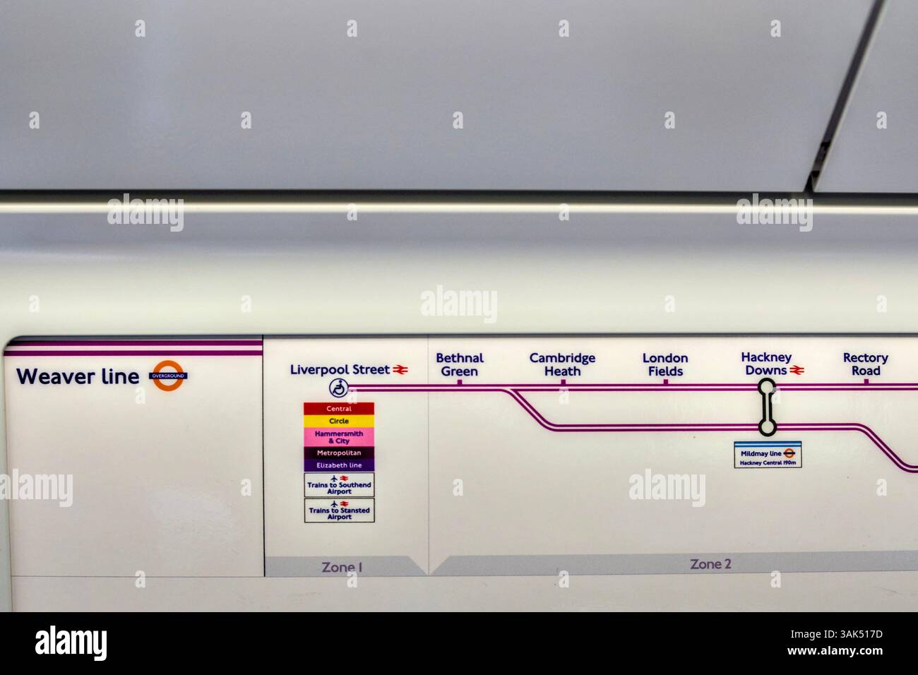 Weaver Line Stops on Map Inside Carriage of Former London Overground ...