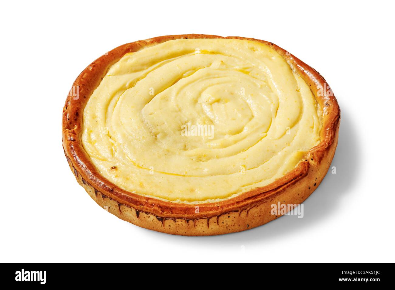 Whole Cheesecake isolated on white background, horizontal view from ...
