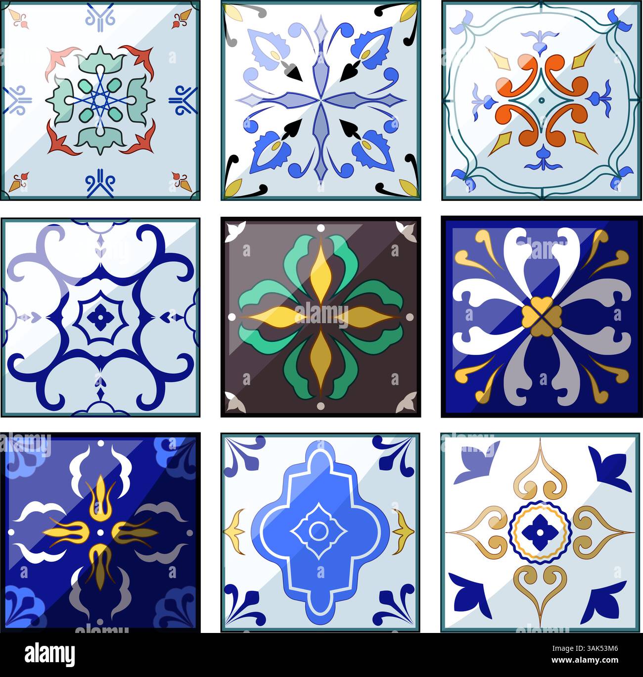azulejos ornament tile set cartoon vector illustration Stock Vector ...