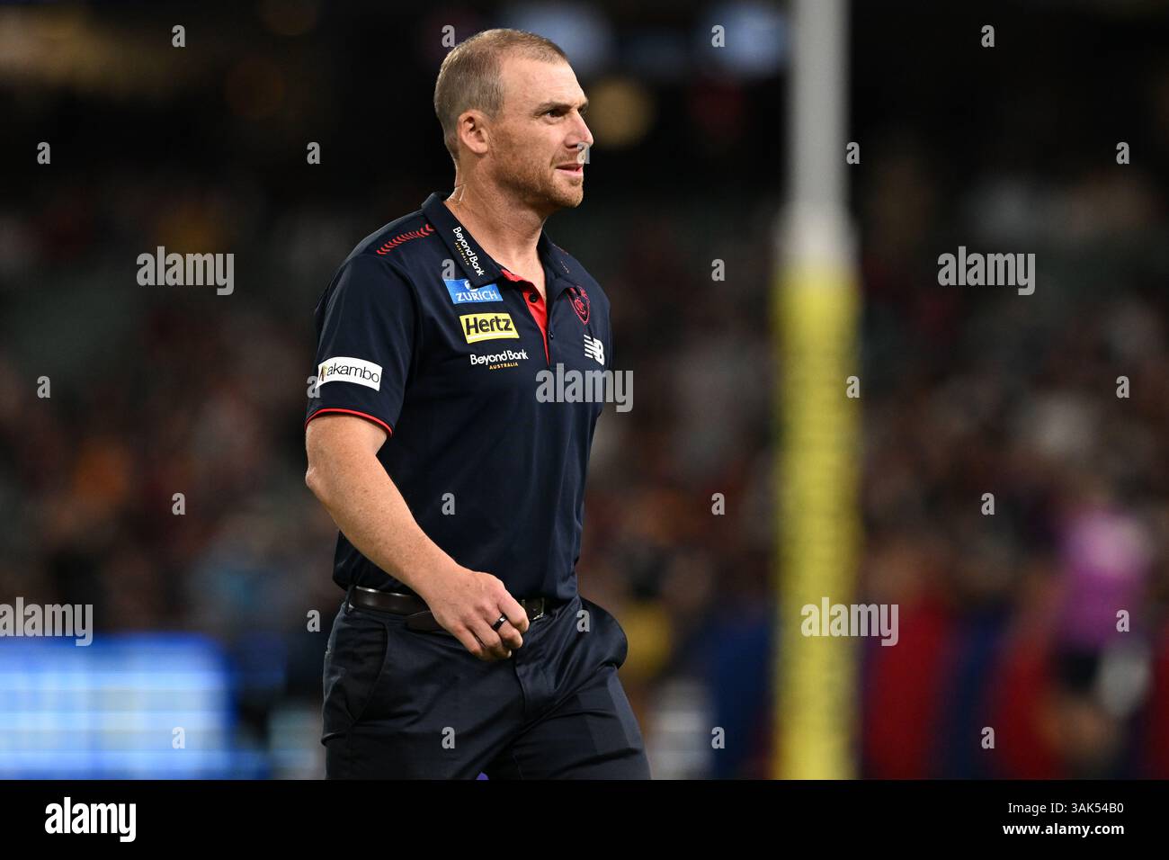 Adelaide, Australia. 12th Apr, 2025. Melbourne Senior Coach Simon ...