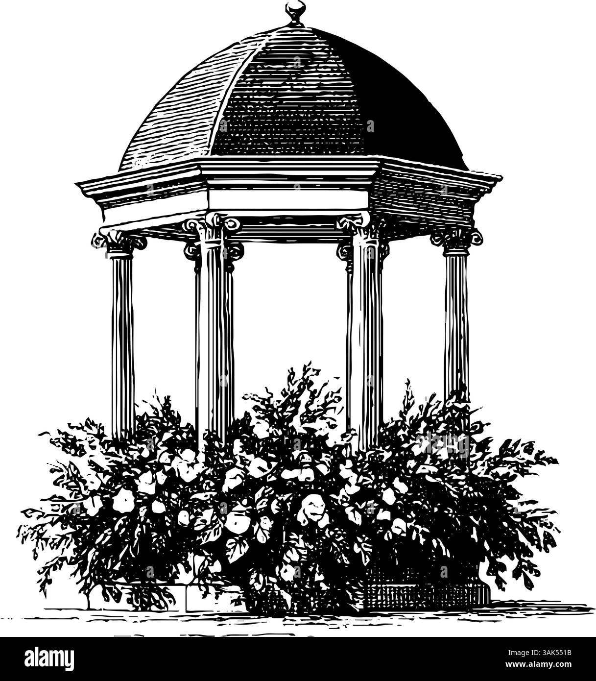 Romantic gazebo engraving with floral decoration for romantic and ...