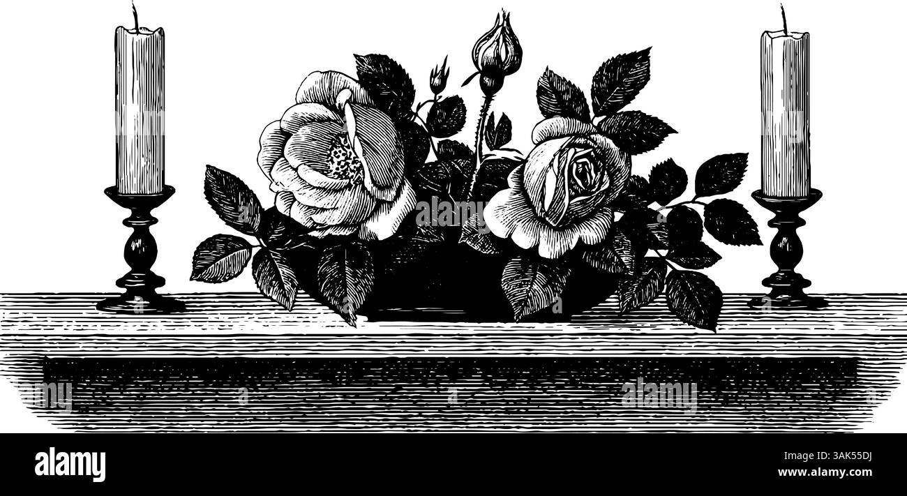 Elegant vintage engraved illustration of floral table centerpiece with ...