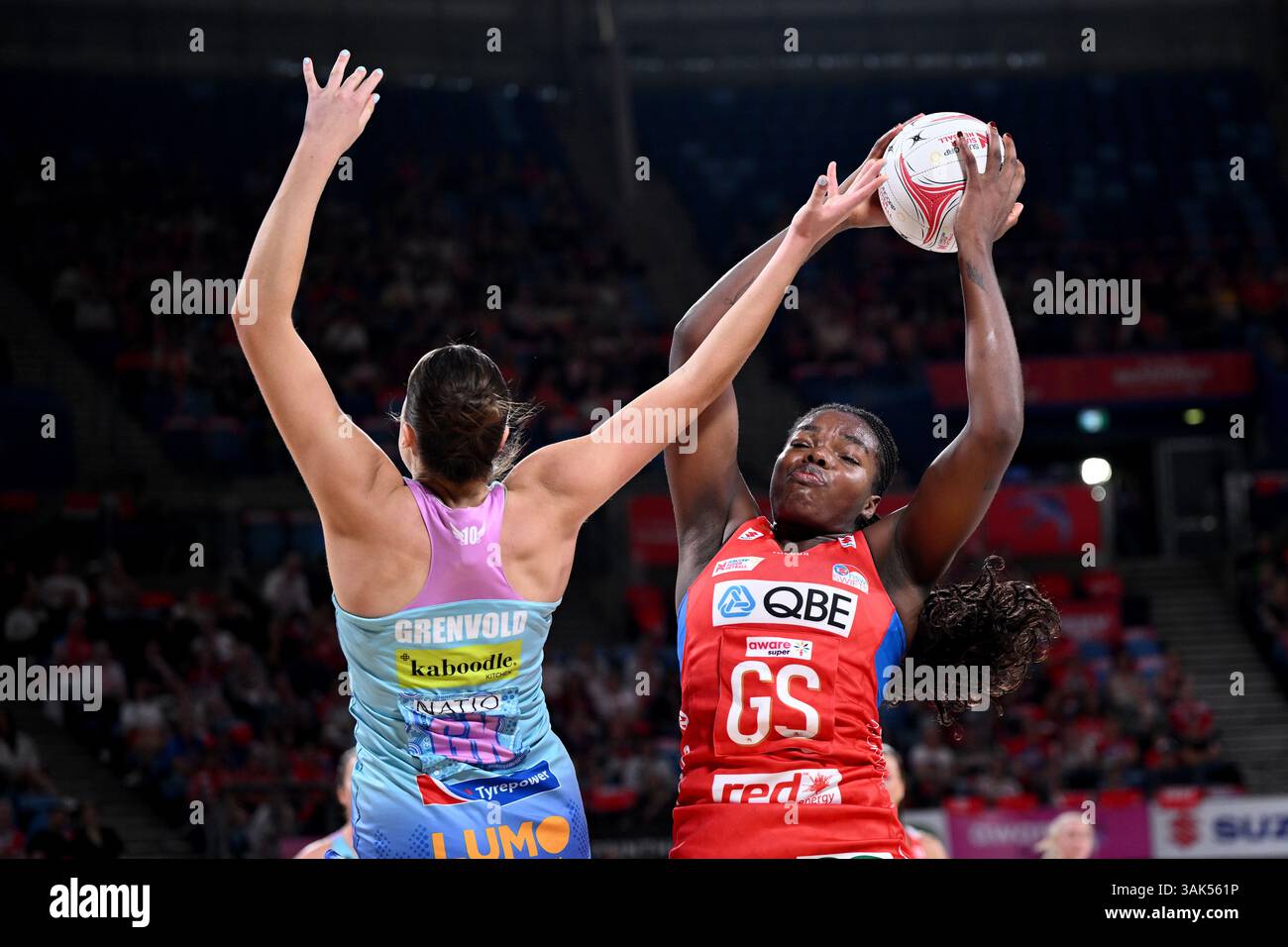 Sydney, Australia. 12th Apr, 2025. Grace Nweke of the Swifts competes ...