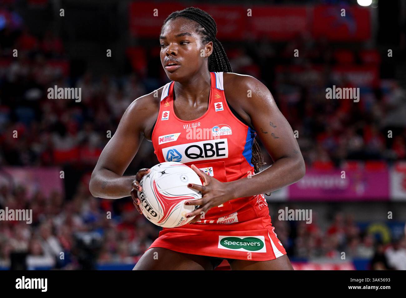Sydney, Australia. 12th Apr, 2025. Grace Nweke of the Swifts during the ...