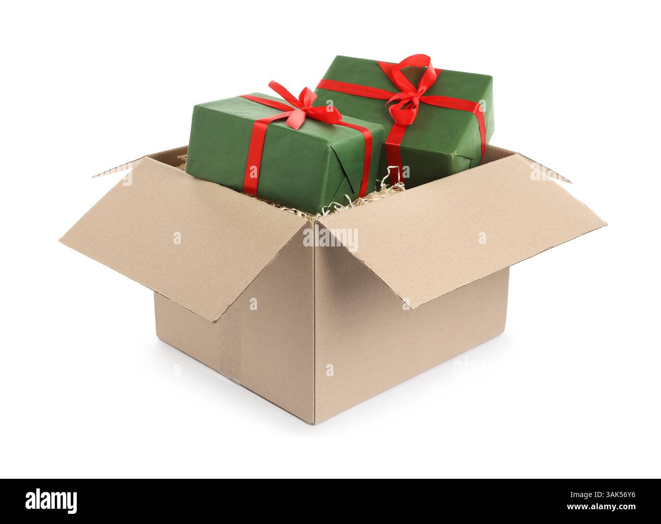 Parcel with gift boxes on white background Stock Photo - Alamy