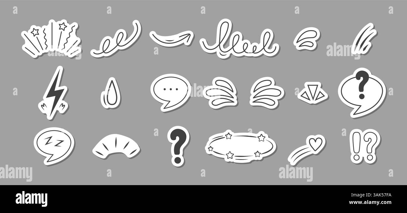 Anime Emotion effect set. Simple manga sticker. Hand drawn doodle ...