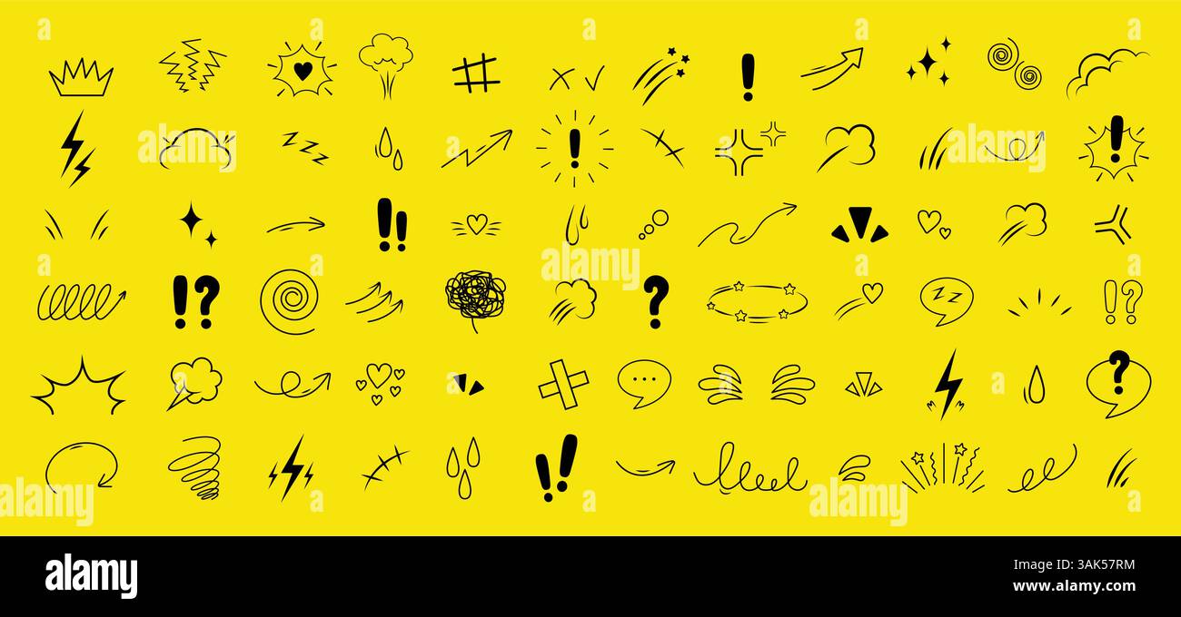 Anime Emotion effect collection. Doodle manga big set. Character ...