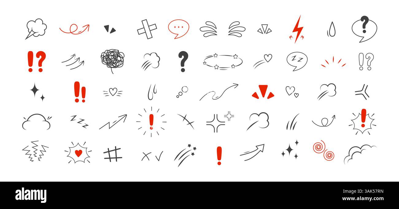 Anime Emotion effect icons. Collection of hand drawn arrows, lines ...