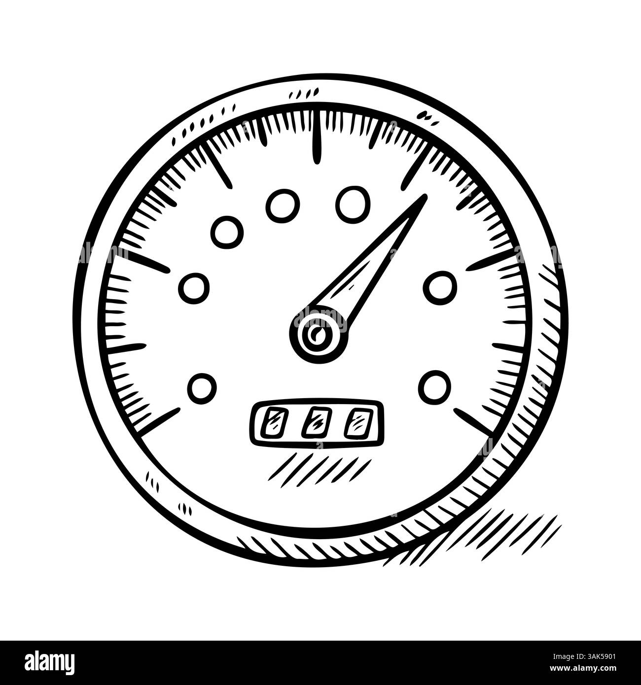 A black and white drawing of a speedometer with the numbers 1, 2, 3, 4 ...