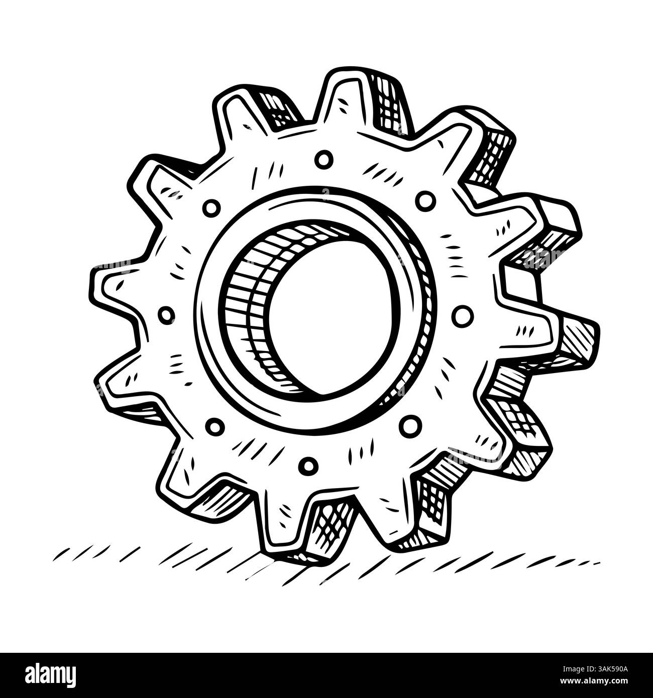 A black and white drawing of a gear with a white outline Stock Vector ...