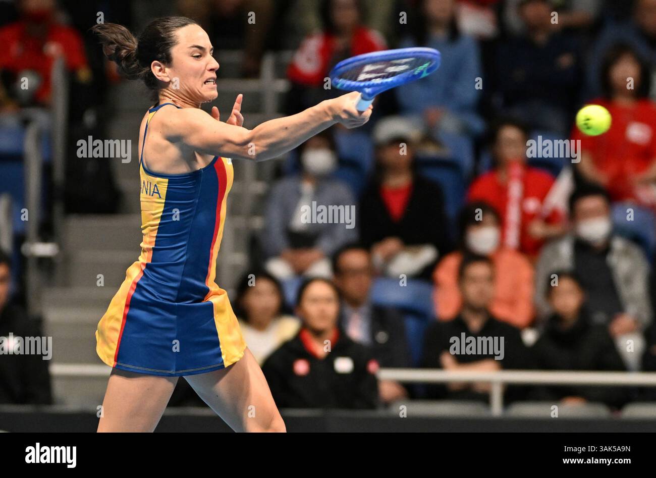 Miriam Bianca Bulgaru of Romania hits a ball against Ena Shibahara of ...