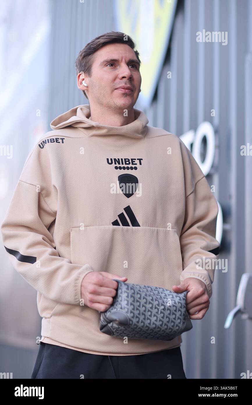 Max Wober (Leeds United) arrives at the stadium before the Sky Bet ...