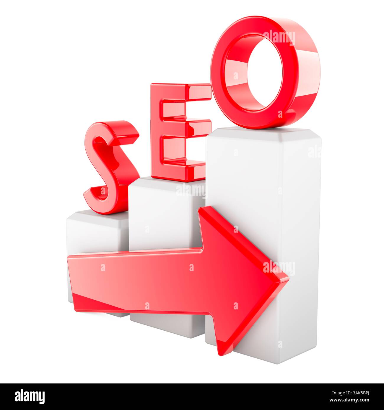 SEO concept with bar chart and arrow, 3D rendering isolated on white ...