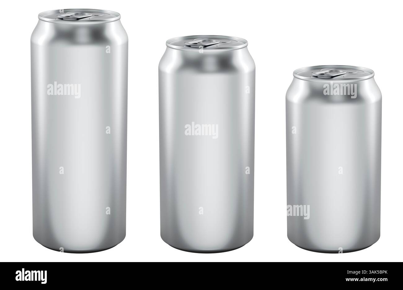 Metal drink cans. Different size. 3D rendering isolated on white ...