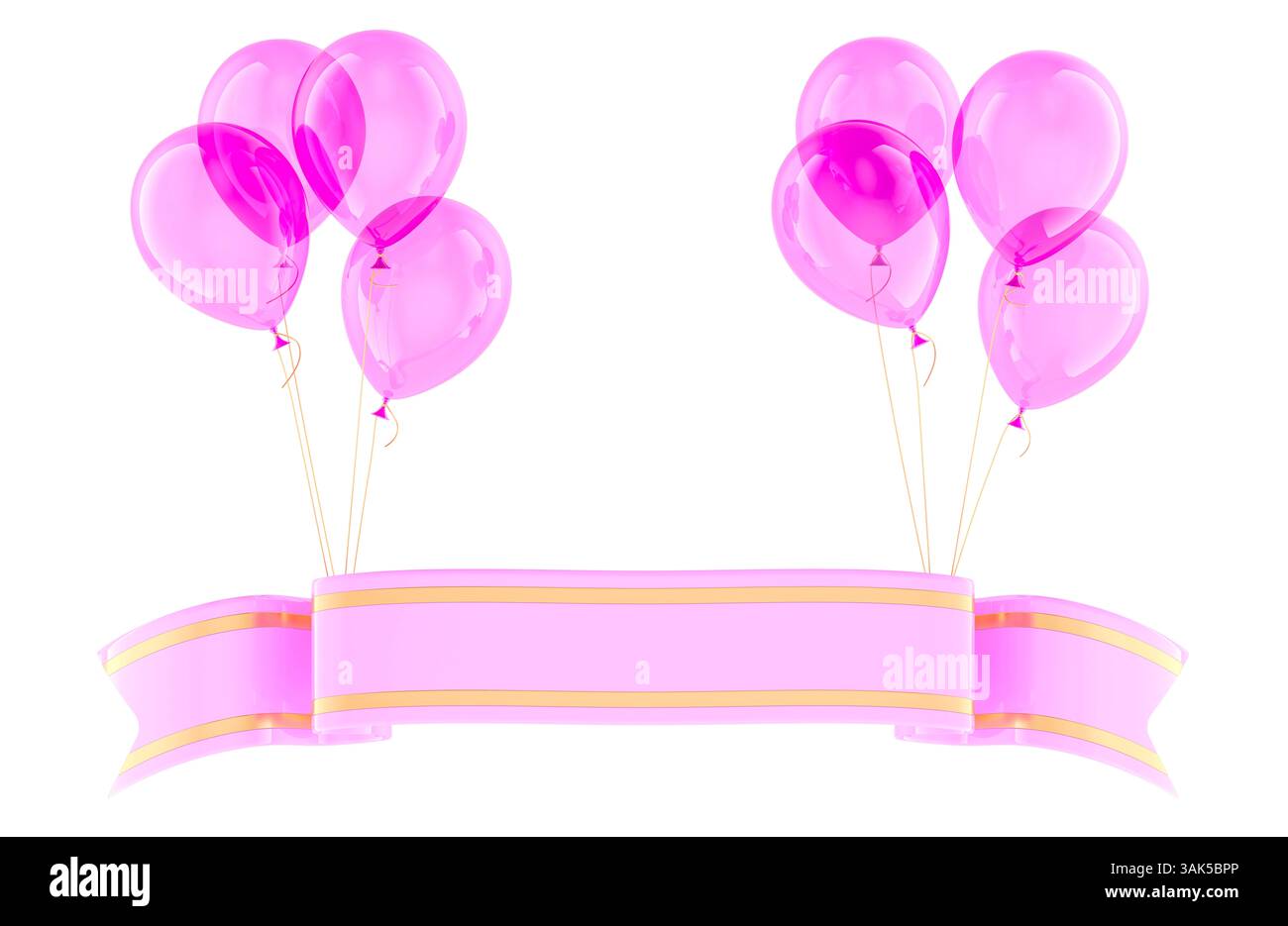 Pink ribbon banner for text with pink party balloons on each side, 3D ...