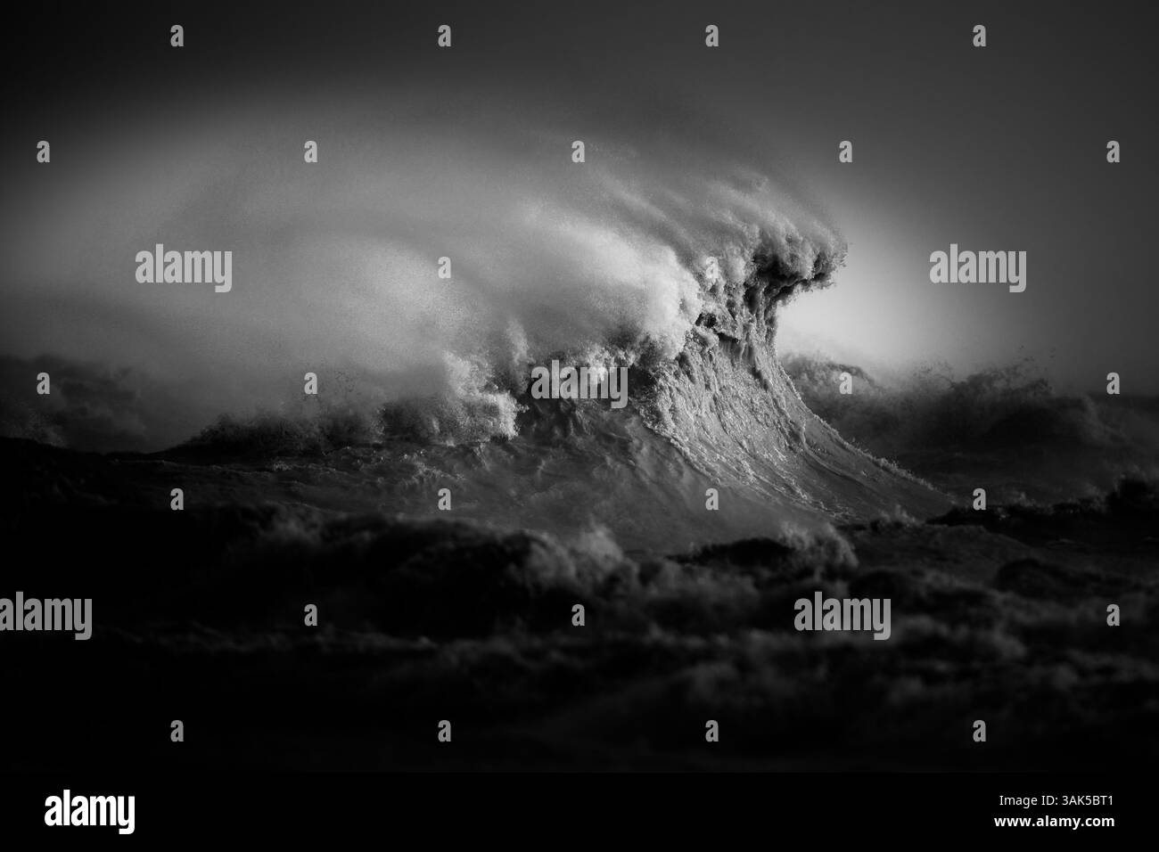 Colour landscape coastal image showing waves, whipped by strong winds ...
