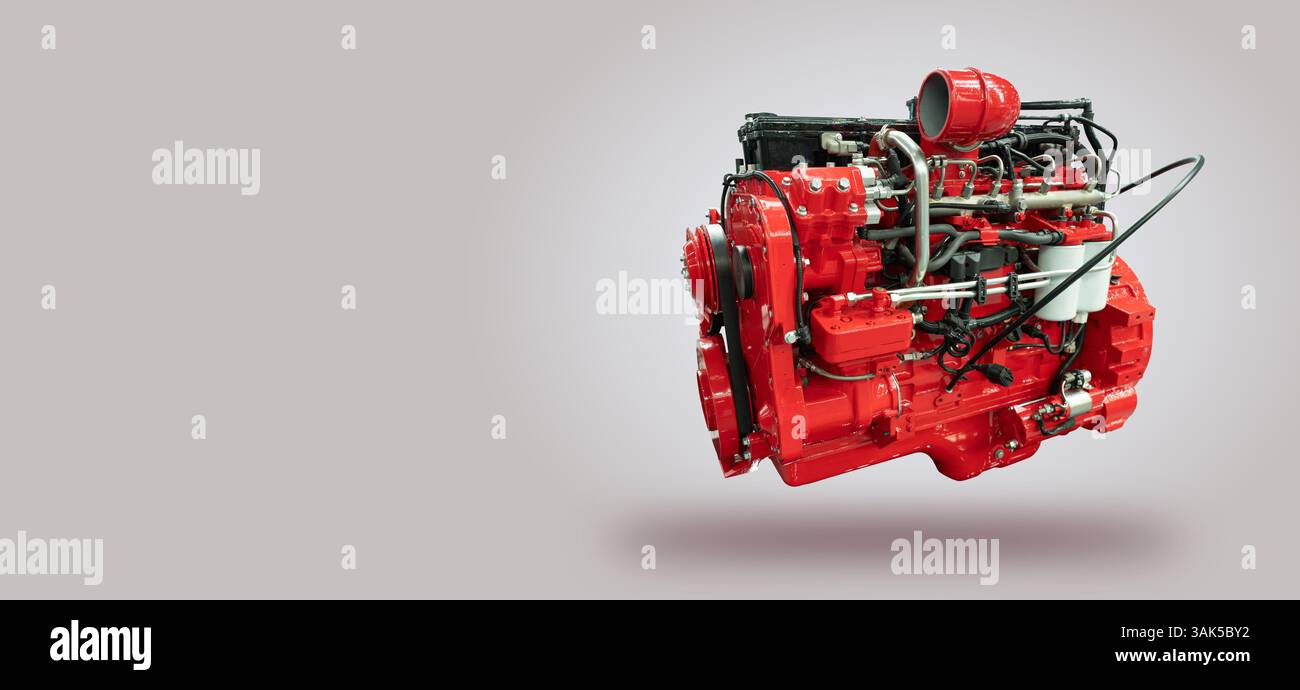 Red diesel engine on gray background Stock Photo - Alamy