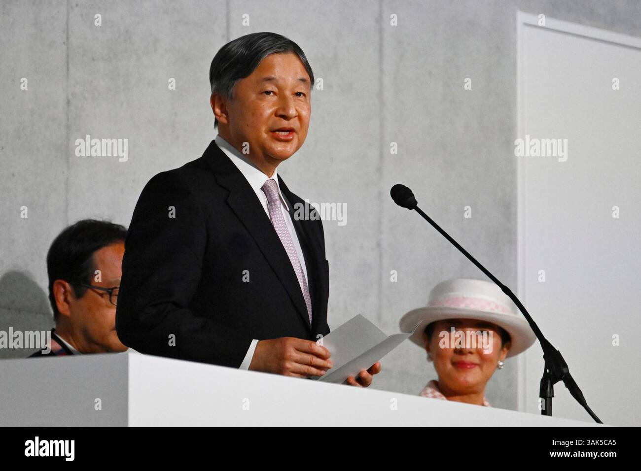 Japanese Emperor Naruhito gives a speech at the opening ceremony of the ...