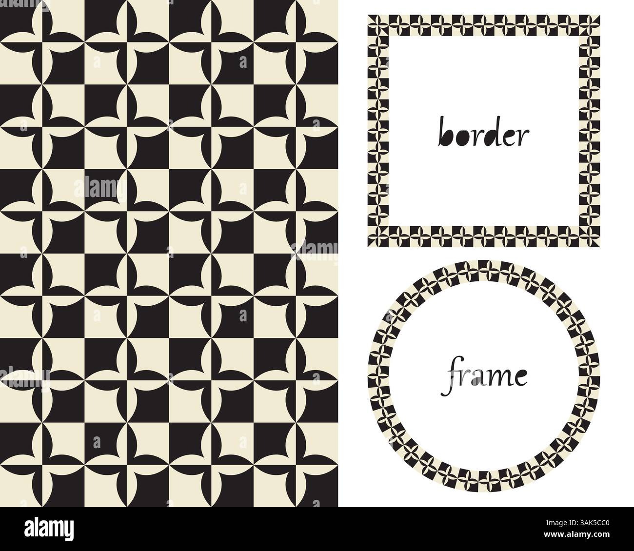 Checkered board grid ornamental seamless pattern, frame set. Decorative ...