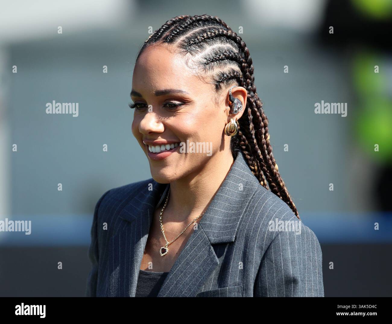 Commentator Alex Scott before the Adobe Women's FA Cup semi-final match ...
