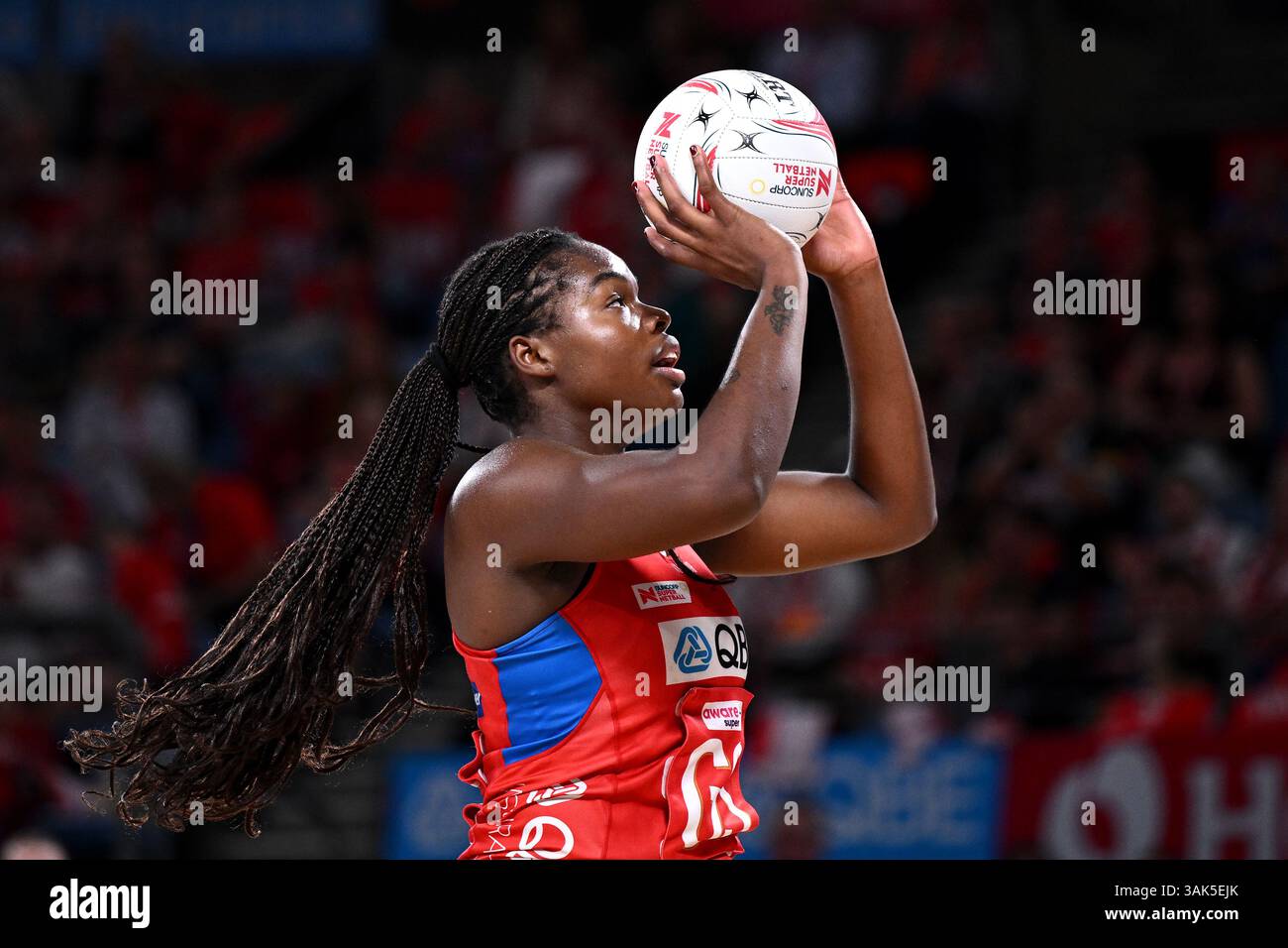 Sydney, Australia. 12th Apr, 2025. Grace Nweke of the Swifts shoots ...
