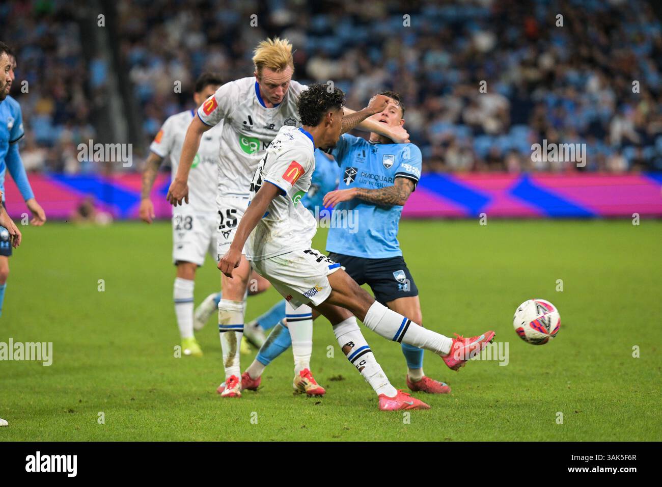 Paddington, Australia. 12th Apr, 2025. Adrian Segecic (R) of Sydney FC ...