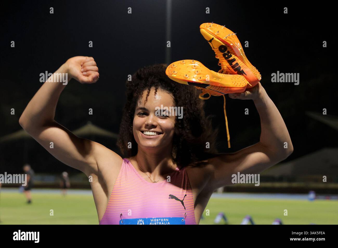 Perth, Australia. 12th Apr, 2025. Torrie Lewis of Queensland celebrates ...